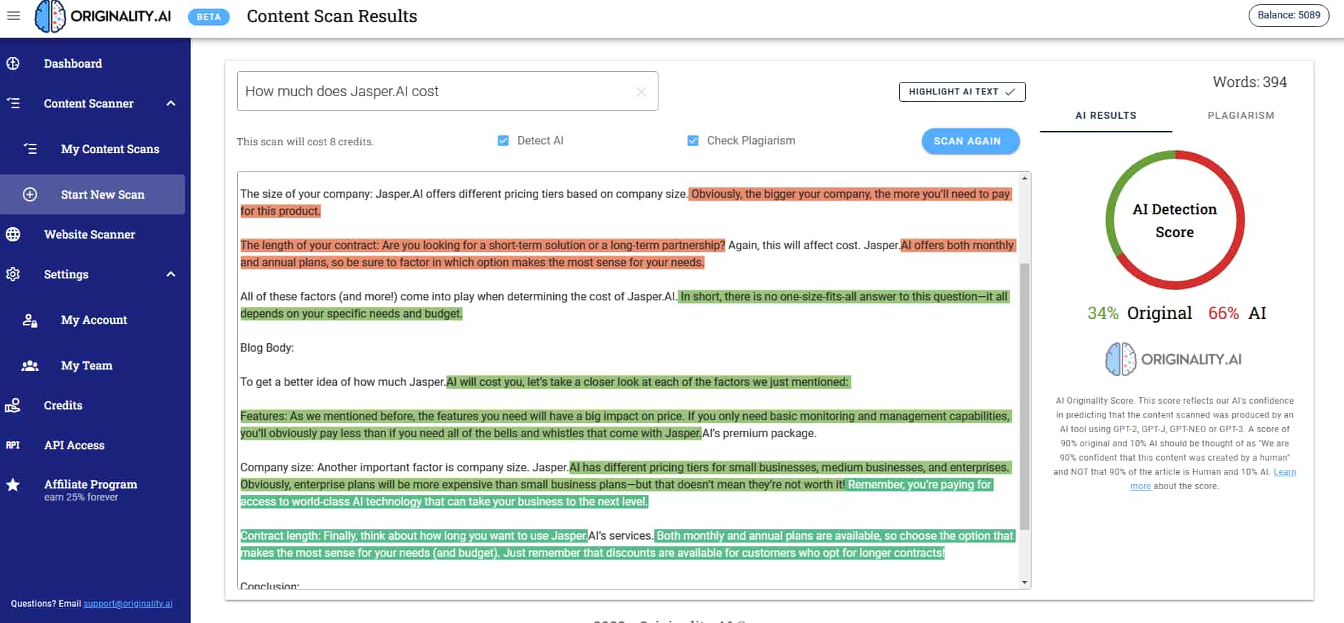 AI Writing Check Review – Originality.AI