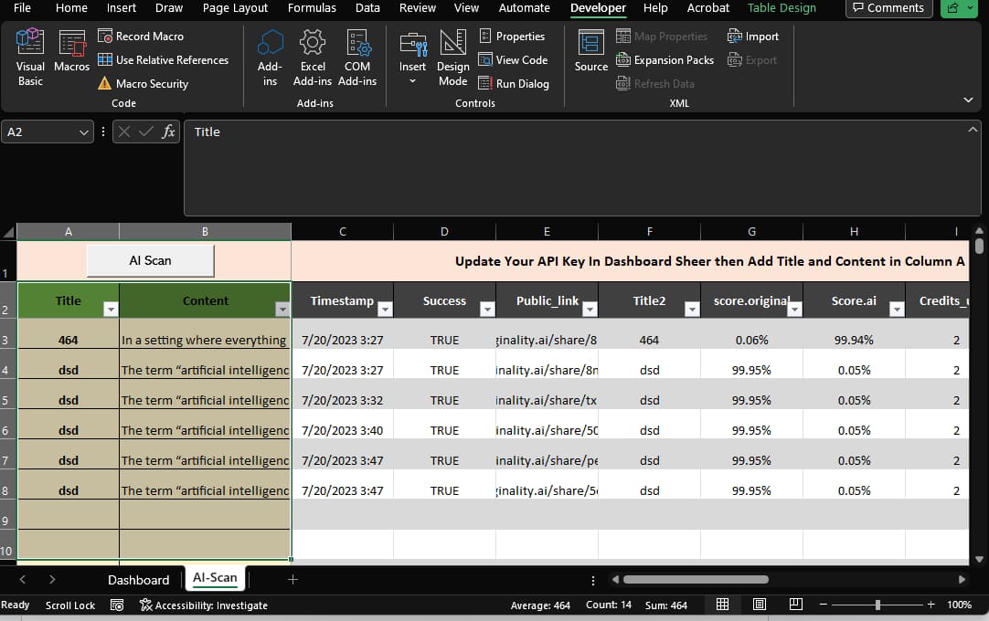 How to Detect AI Content Using Excel – Originality.AI