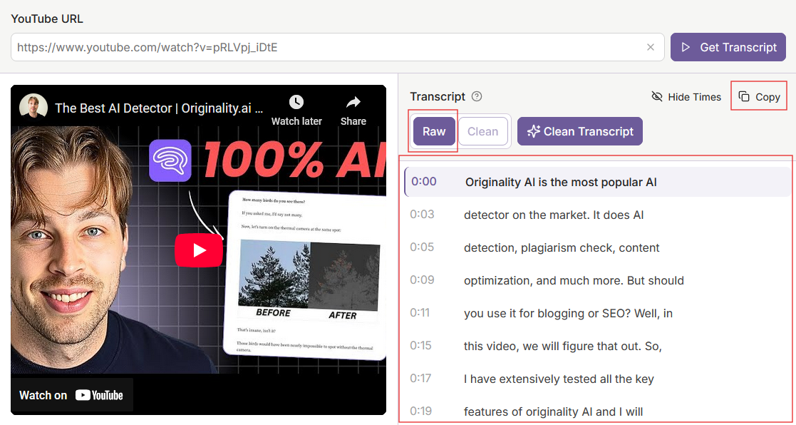 YouTube Transcript Generator - AI-Powered – Originality.AI