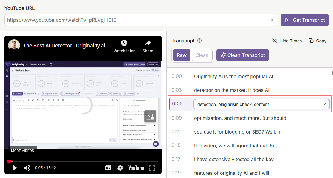 YouTube Transcript Generator - AI-Powered – Originality.AI