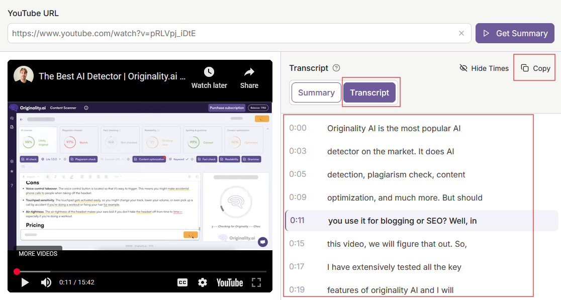 YouTube Video Summarizer - AI-Powered – Originality.AI