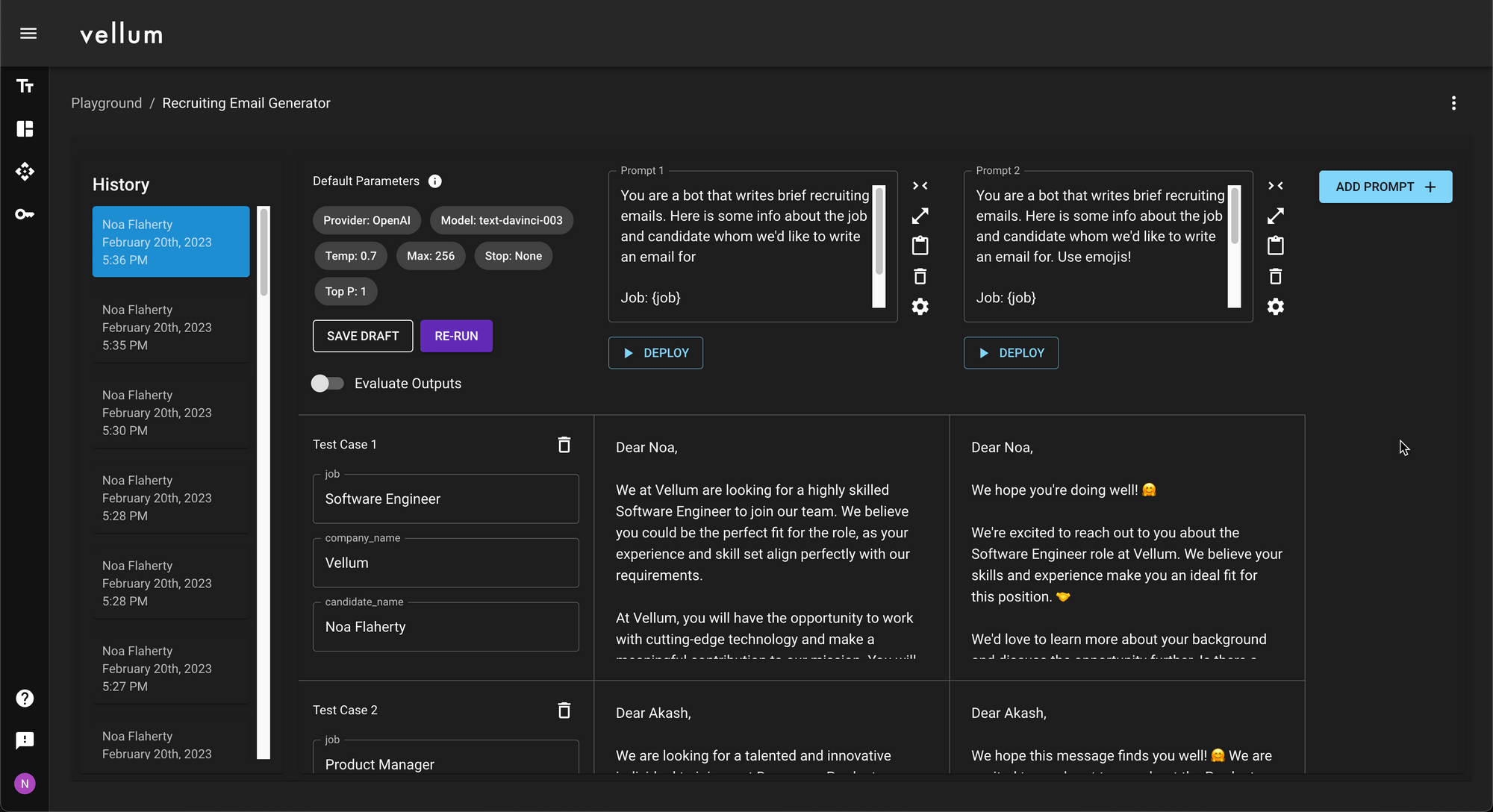 Vellum Prompts | LLM Playground