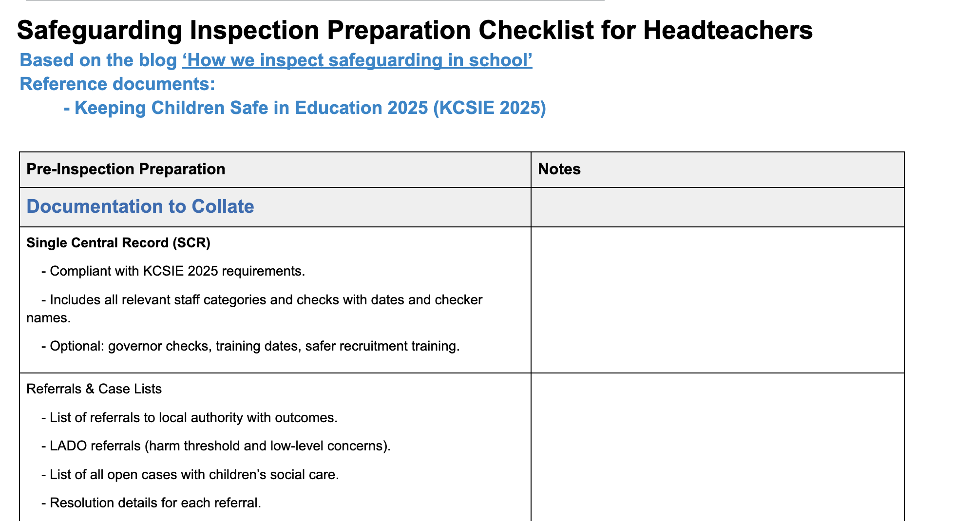 Safeguarding Inspection Preparation Checklist for Headteachers (2025 ...