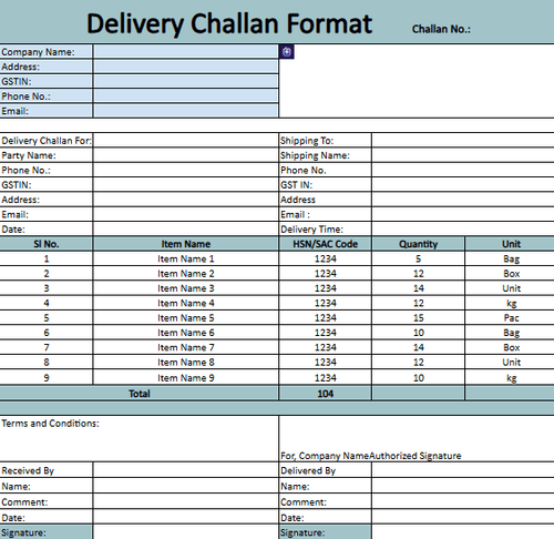 Free Delivery Challan Format - Download in Excel and PDF