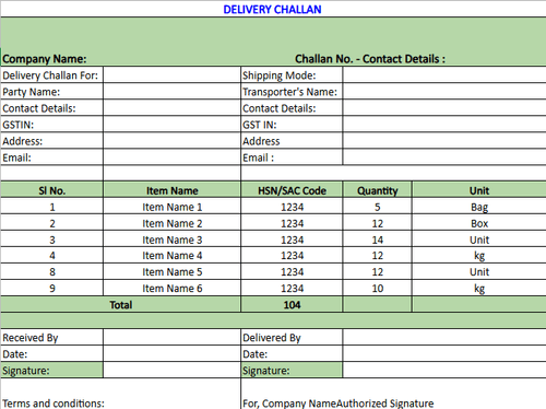 Free Delivery Challan Format - Download in Excel and PDF