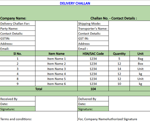 Free Delivery Challan Format - Download in Excel and PDF