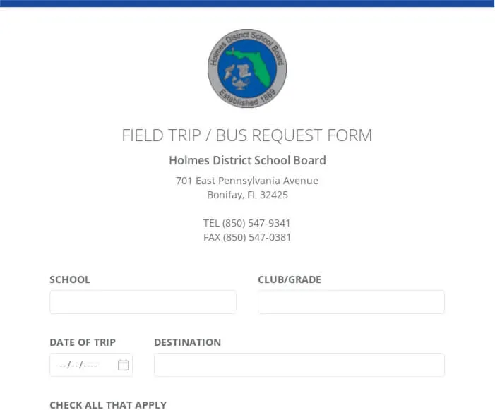 Field Trip & Bus Request Form Template | Droplet Templates