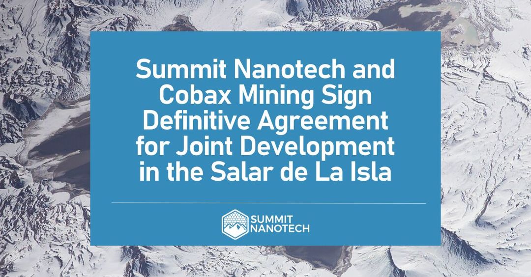 Summit Nanotech and Cobax Mining Sign Definitive Agreement for Joint ...