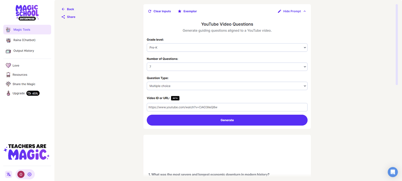 YouTube Question Generator | MagicSchool