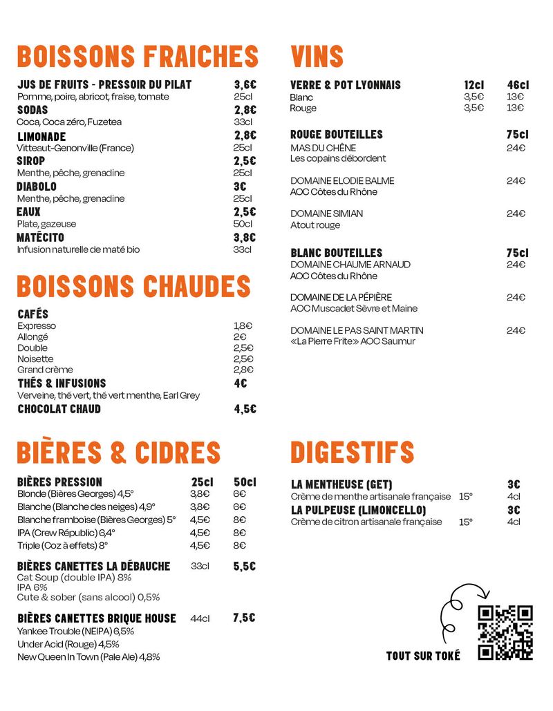 Toké : tarifs, menu, recettes et boissons