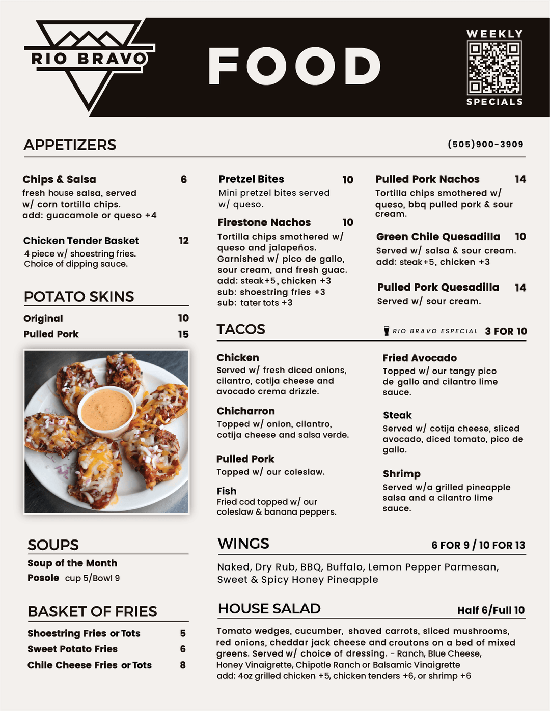 Rio Bravo Menu | Rio Bravo Restaurant