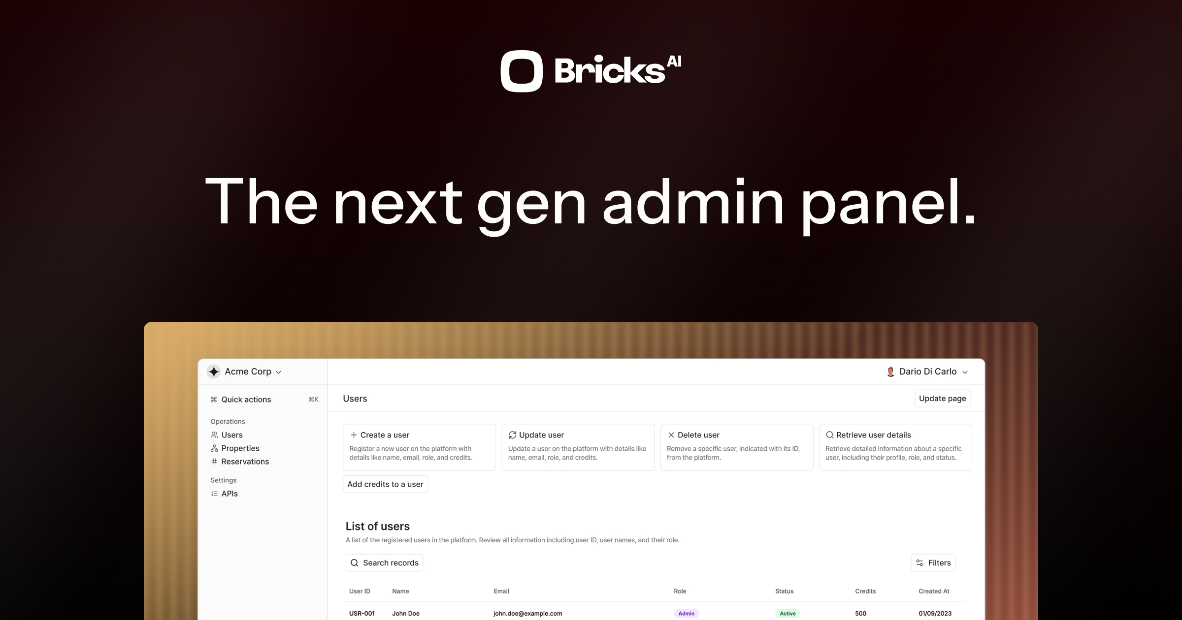 Bricks AI ― Admin panel generated, not built