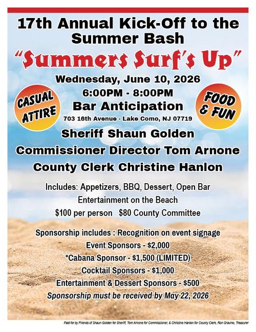 17th Annual Surf's Up Summer Bash - Monmouth County Republicans
