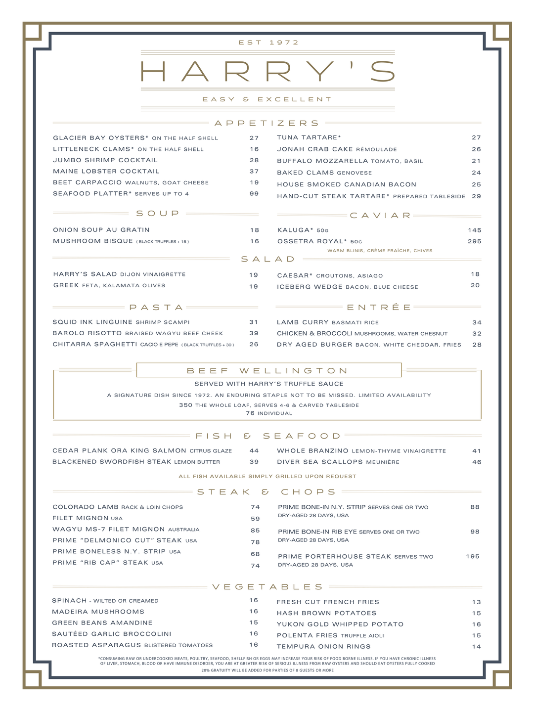 Harry's Bar & Restaurant | West Palm Beach Menu