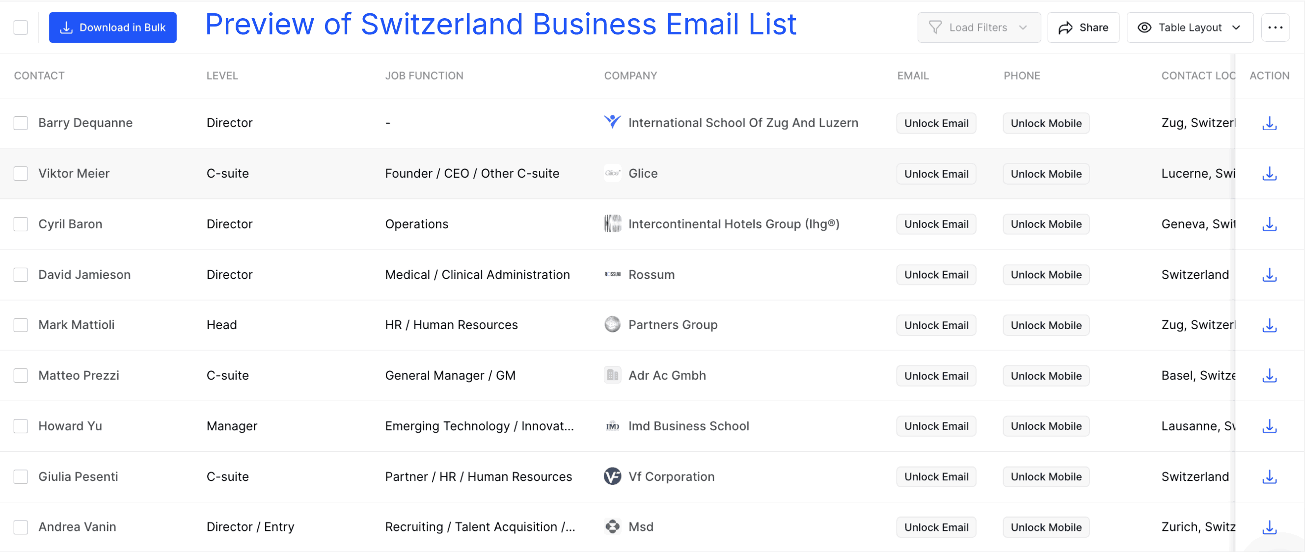 Switzerland Email List - 401,304 Verified Business Contacts