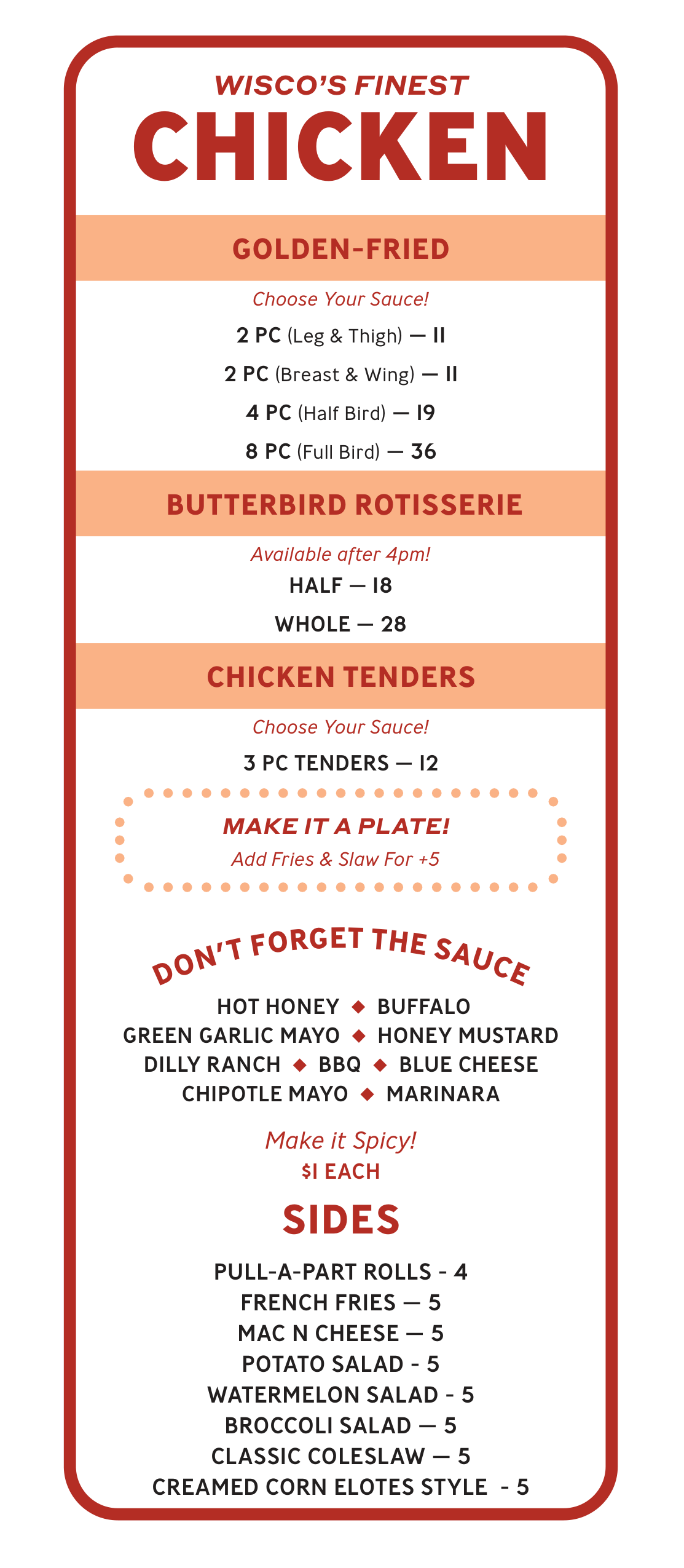 Butterbird - Menu