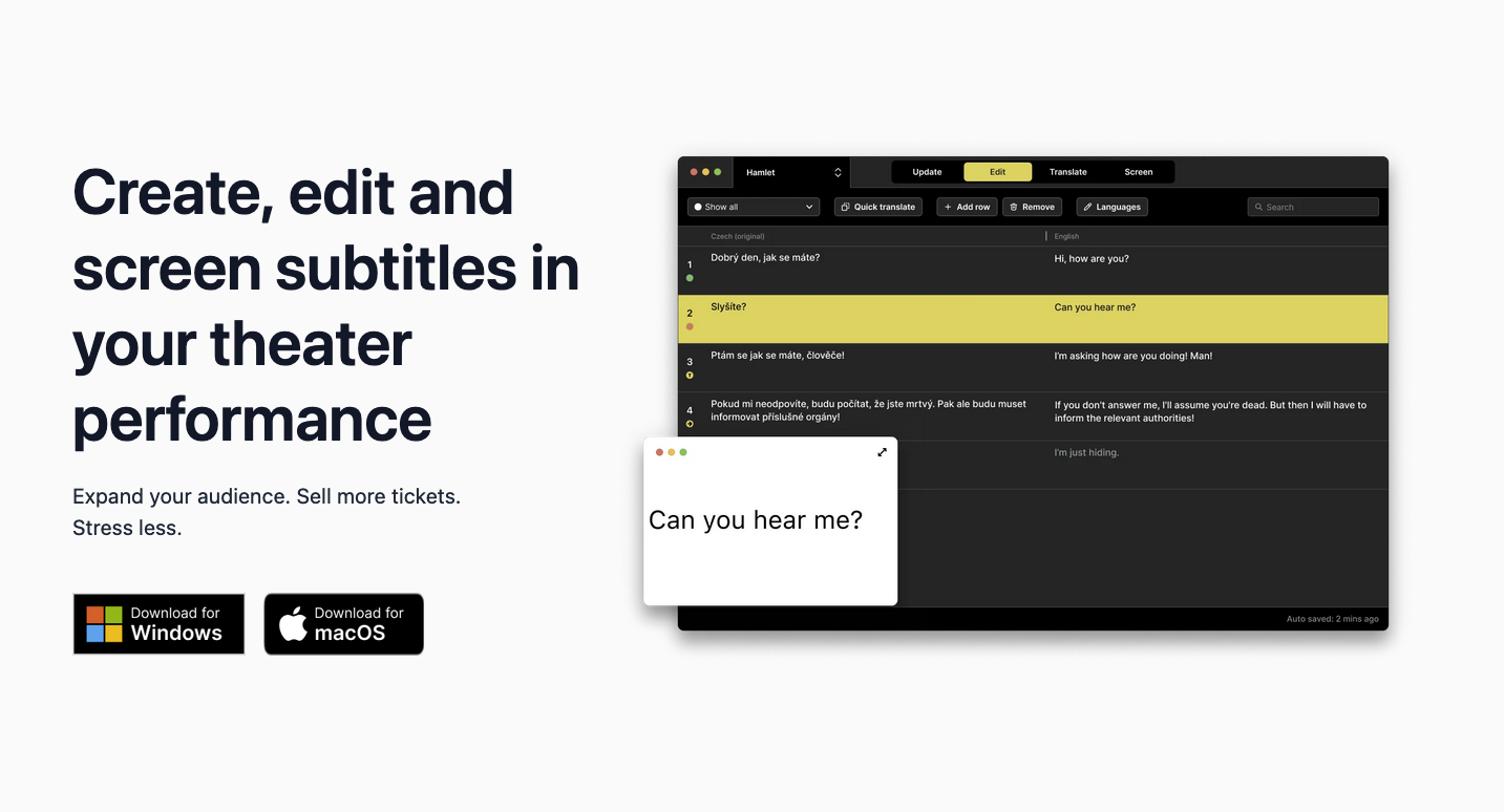Create, translate and screen subtitles in theatre | Captitles