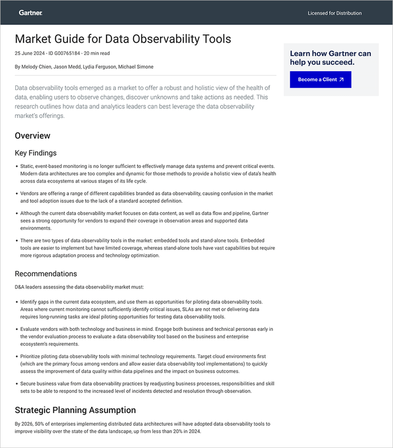 2024 Gartner® Market Guide For Data Observability Tools