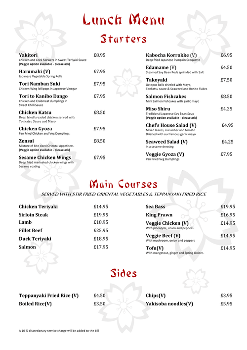 Teppanyaki Leeds Menus