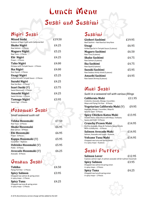 Teppanyaki Leeds Menus