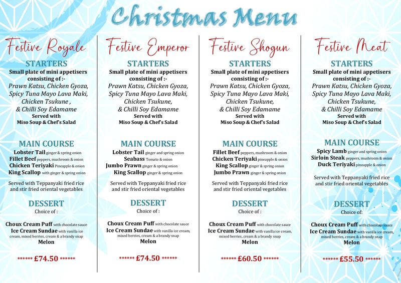 Teppanyaki Leeds Menus