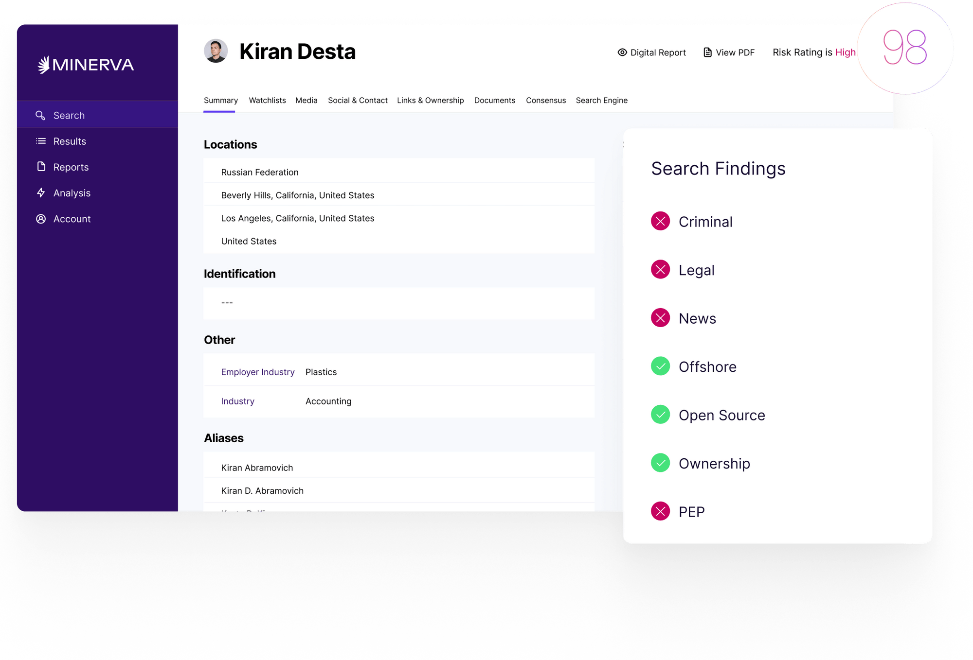 Minerva | Streamlined AML Screening & Investigations