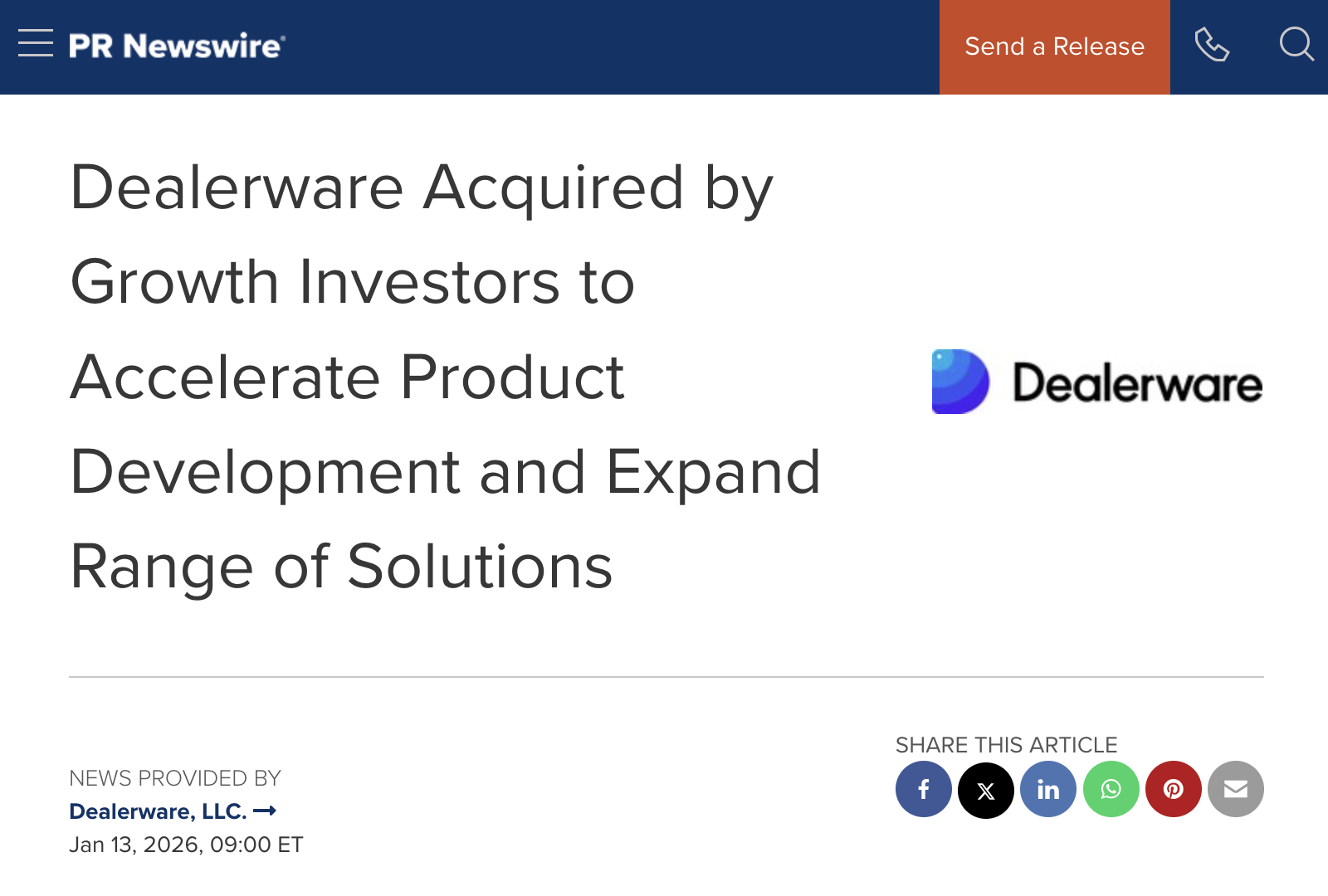 Dealerware Acquired by Growth Investors to Accelerate Product ...