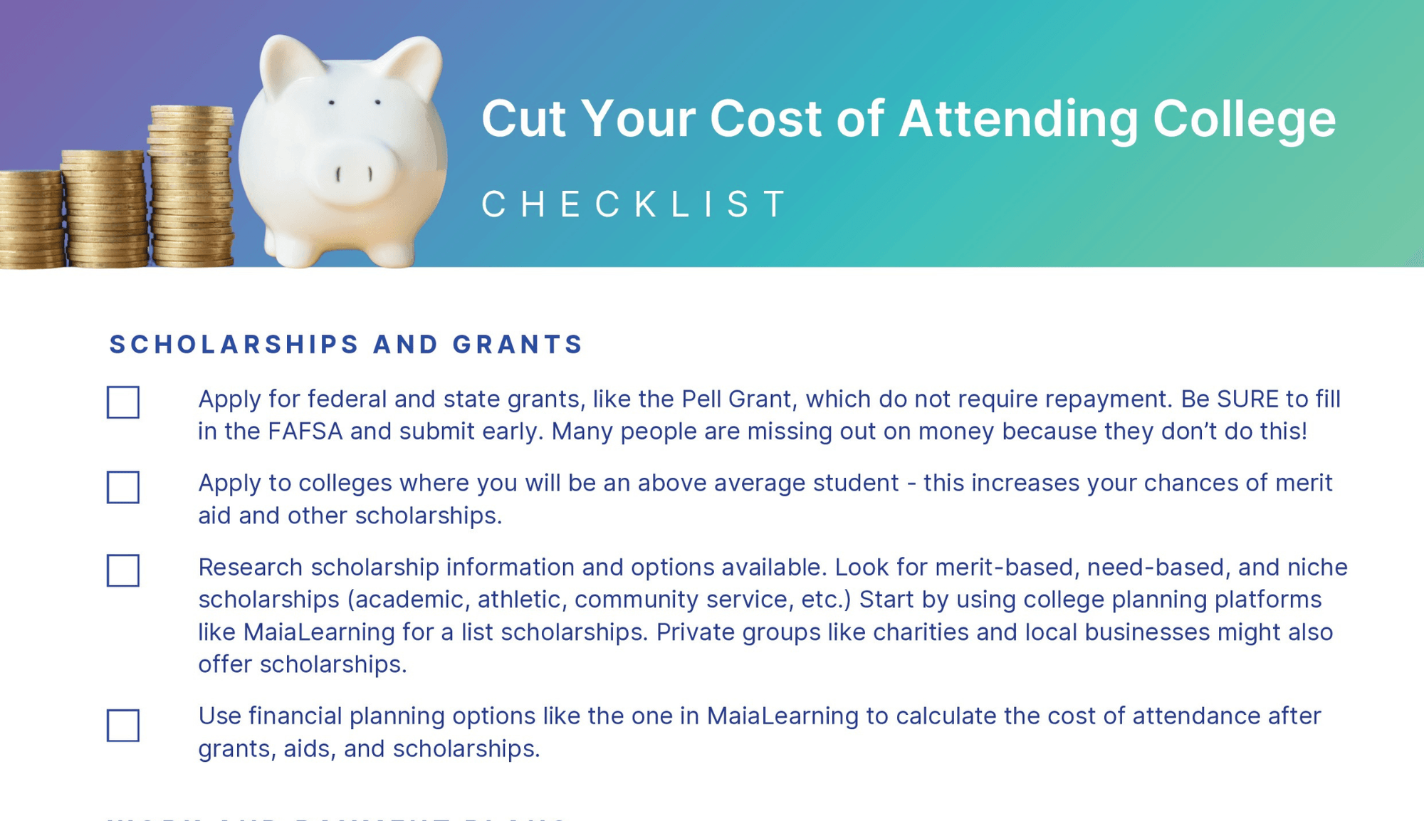 Checklist: Cut Your Cost of Attending College | MaiaLearning