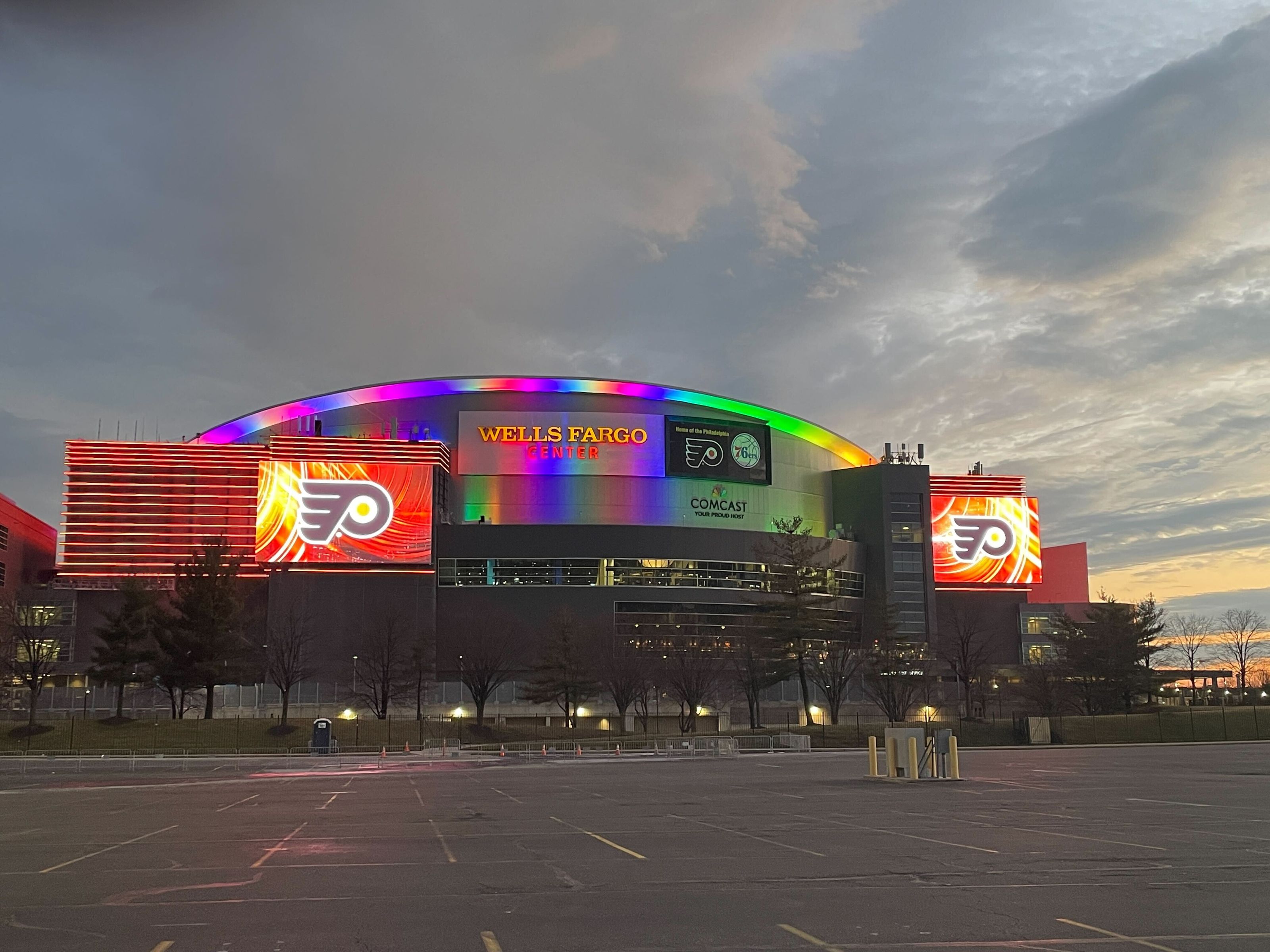 The New Wells Fargo Center Lights Up New Exterior Upgrades