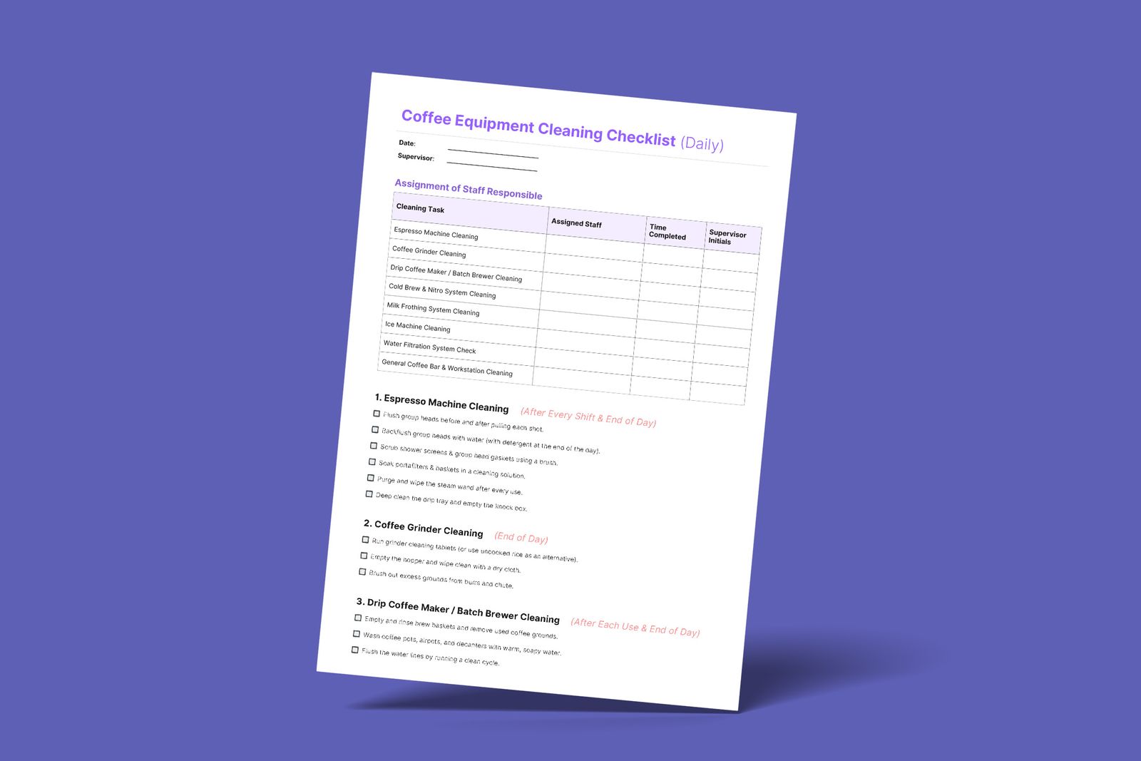 Coffee Equipment Cleaning Checklist - 2025