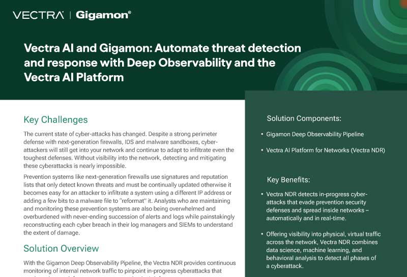 Vectra AI and Gigamon: Automate threat detection and response with Deep Observability and the ...