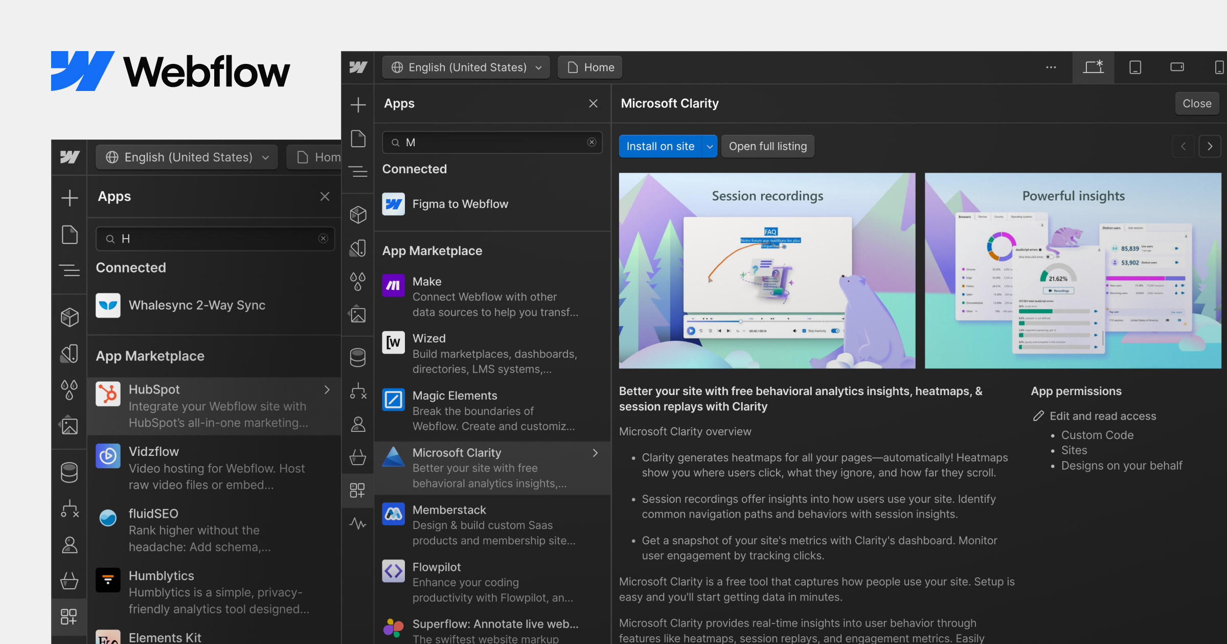 Find and install Webflow Apps from the Apps panel | Webflow Updates