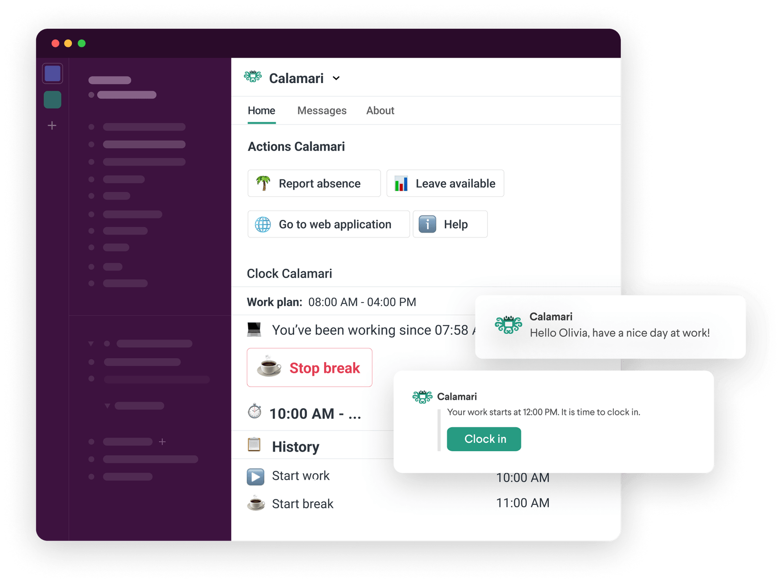 Track Time Off and Attendance with Slack | Calamari HR Software