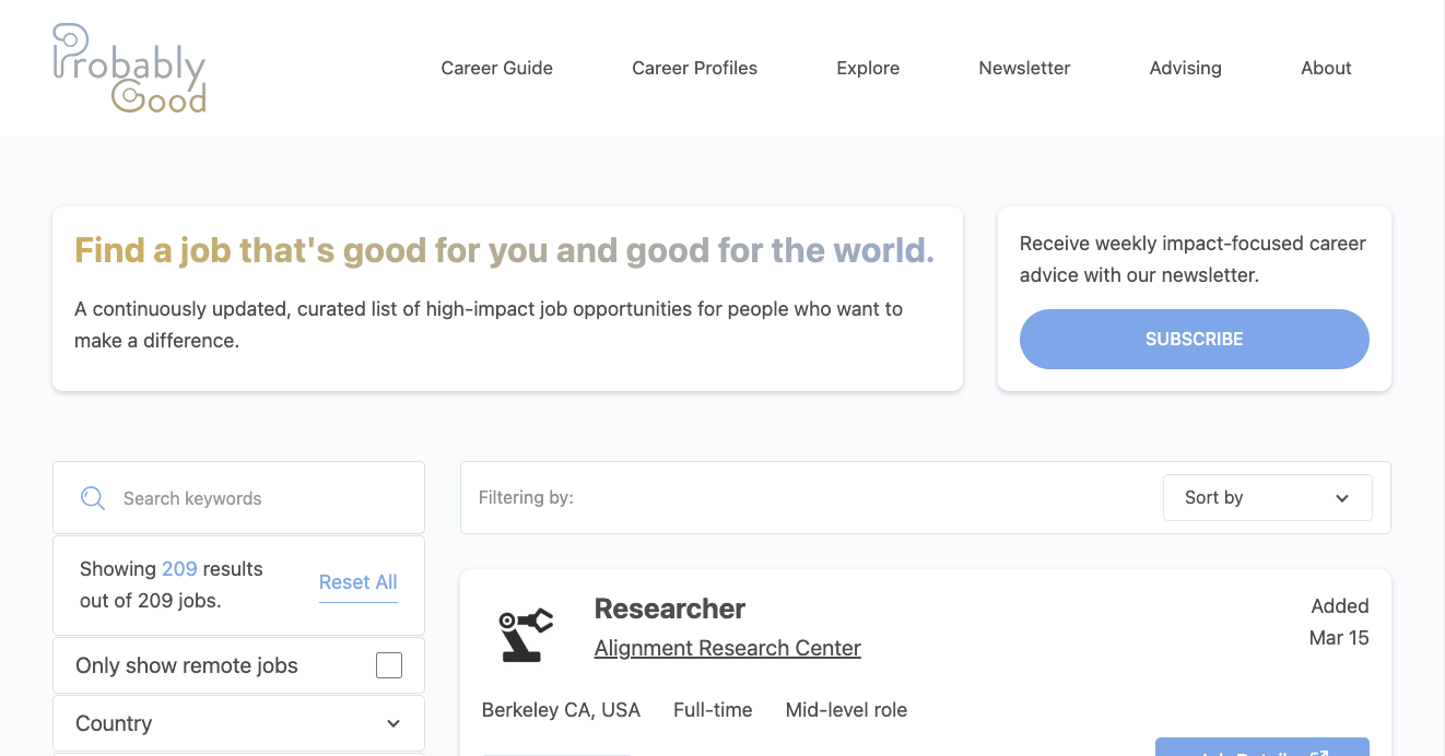 High-Impact Job Board | Probably Good