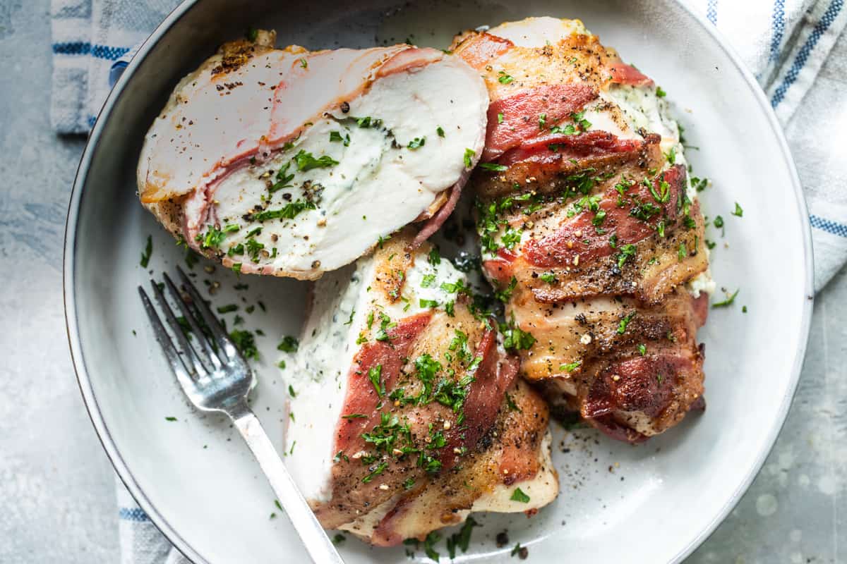 Boursin Stuffed Chicken Breast Wrapped In Bacon - Foodness Gracious