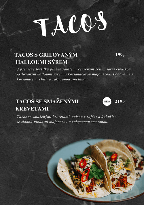 Menu Bistro J&J - Gastronomie Šumperk