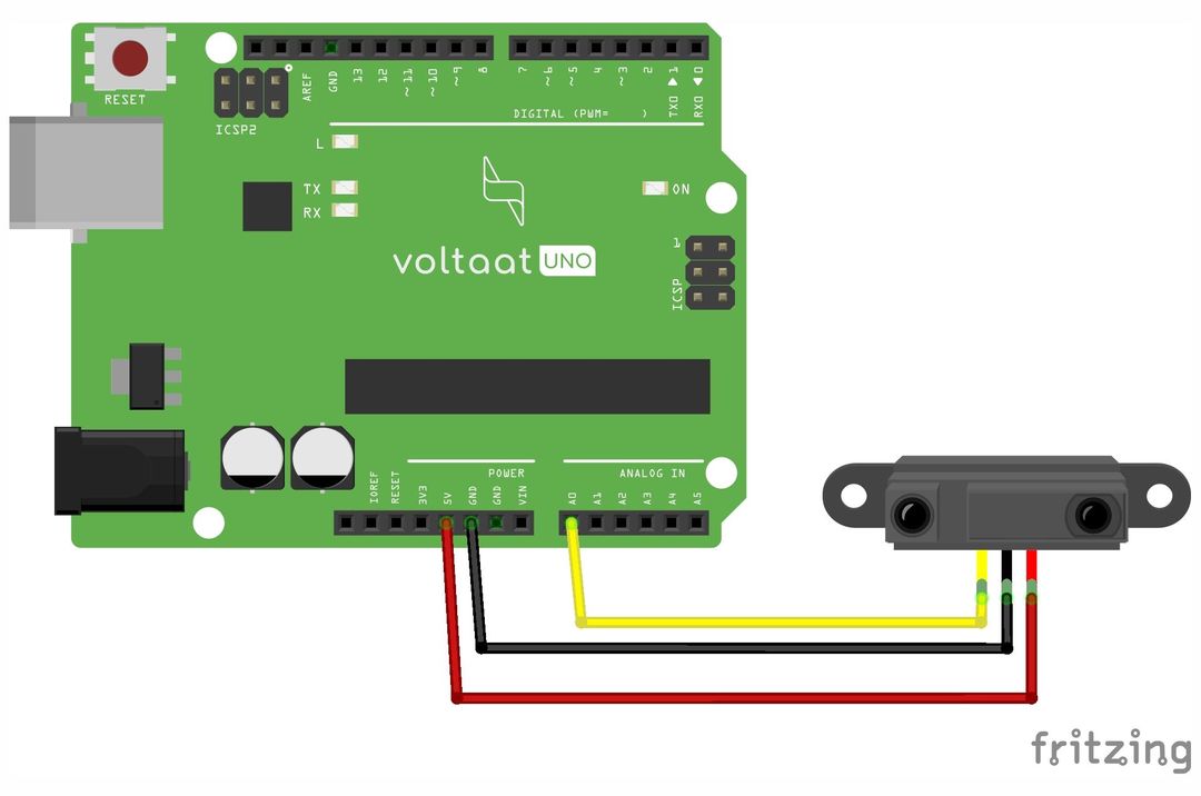 Voltaat Learn - Measure distance with sharp ir sensor with arduino