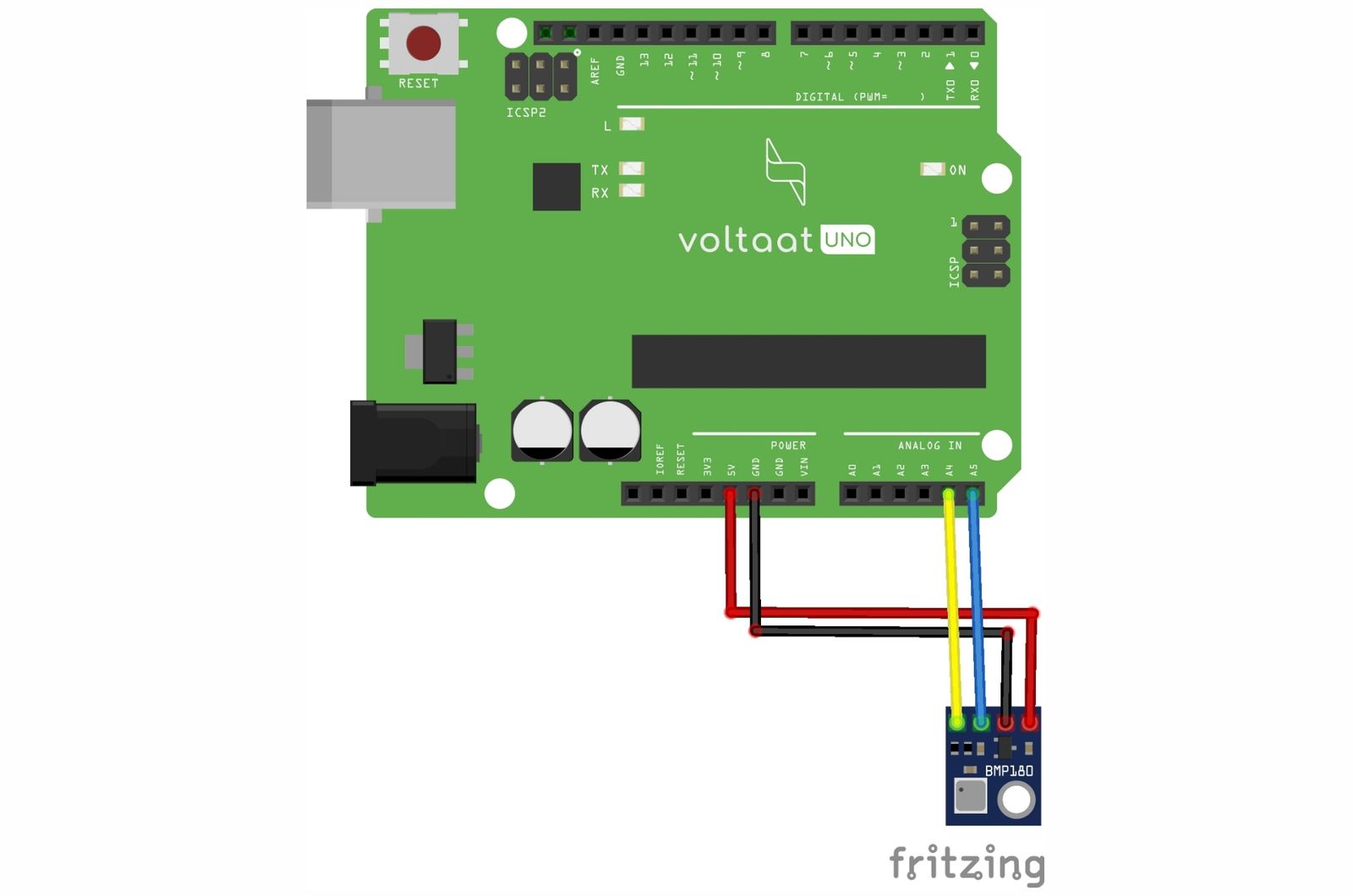 Voltaat Learn - Measure atmospheric pressure and altitude using BMP180