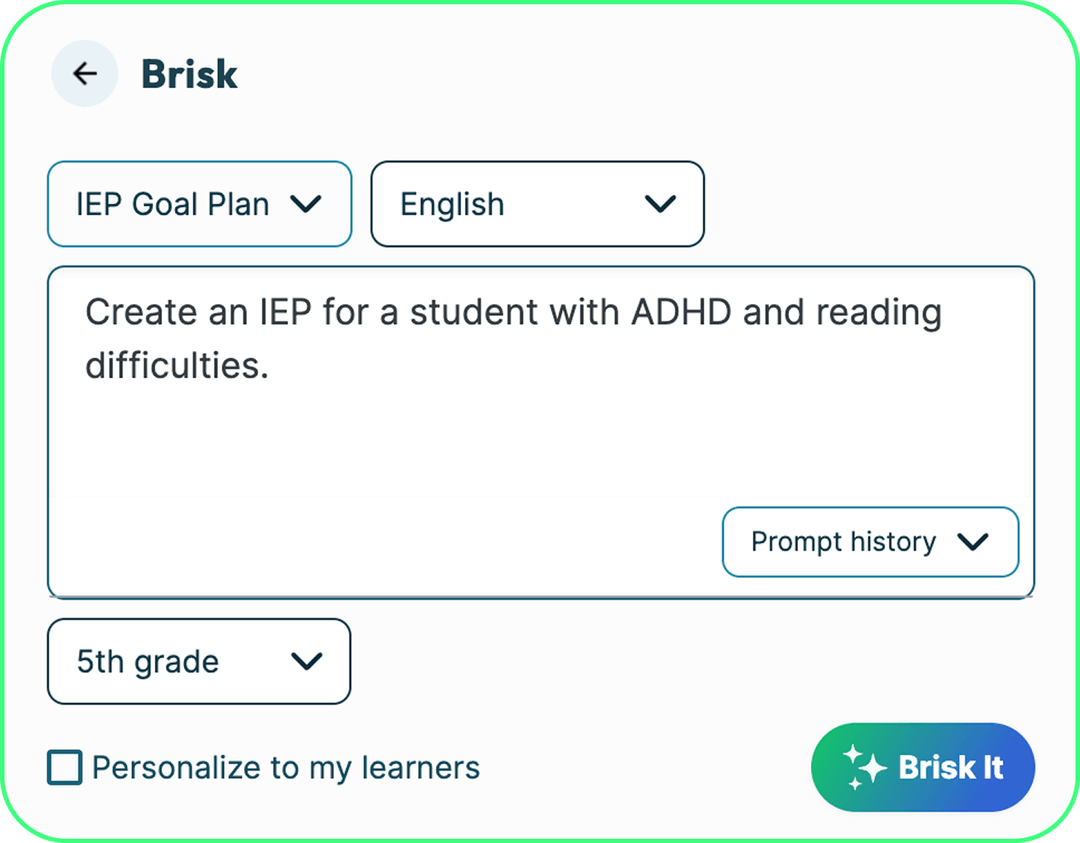 AI IEP Goal Generator | Brisk Teaching