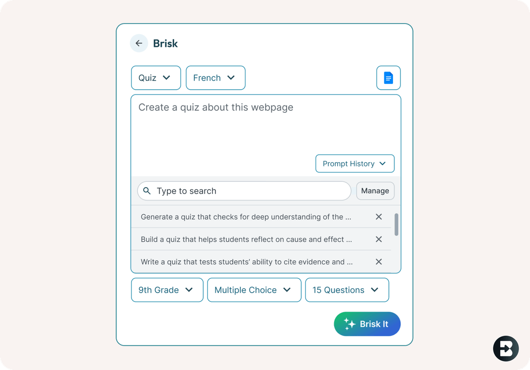 AI Quiz Generator | Brisk Teaching