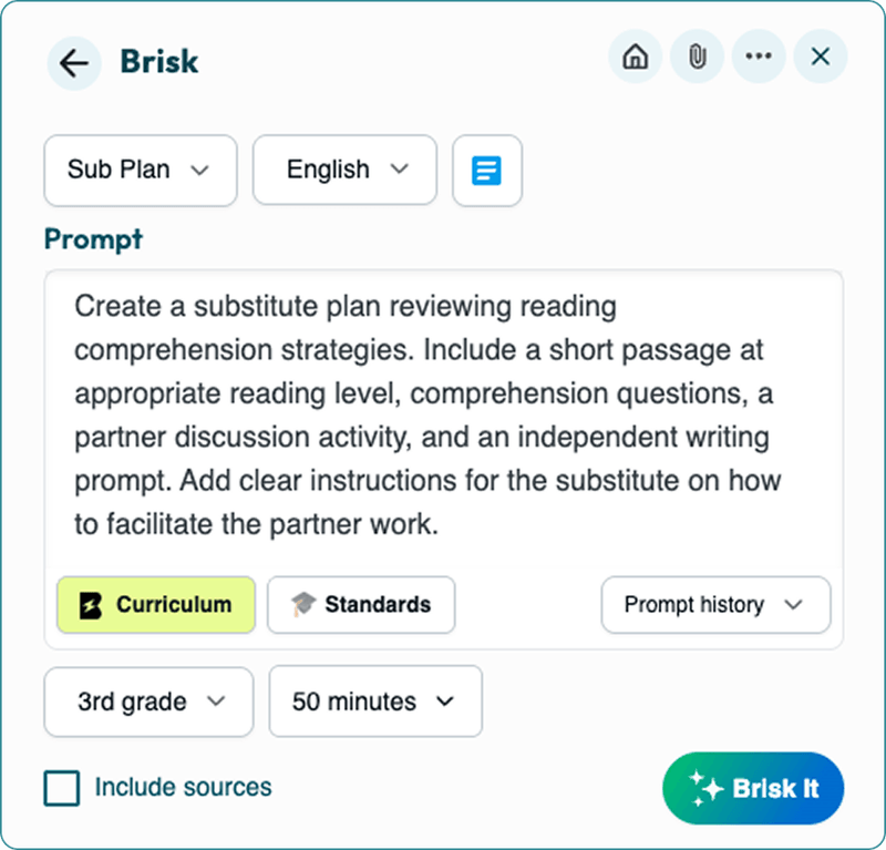 AI Sub Plan Generator for Teachers | Brisk Teaching