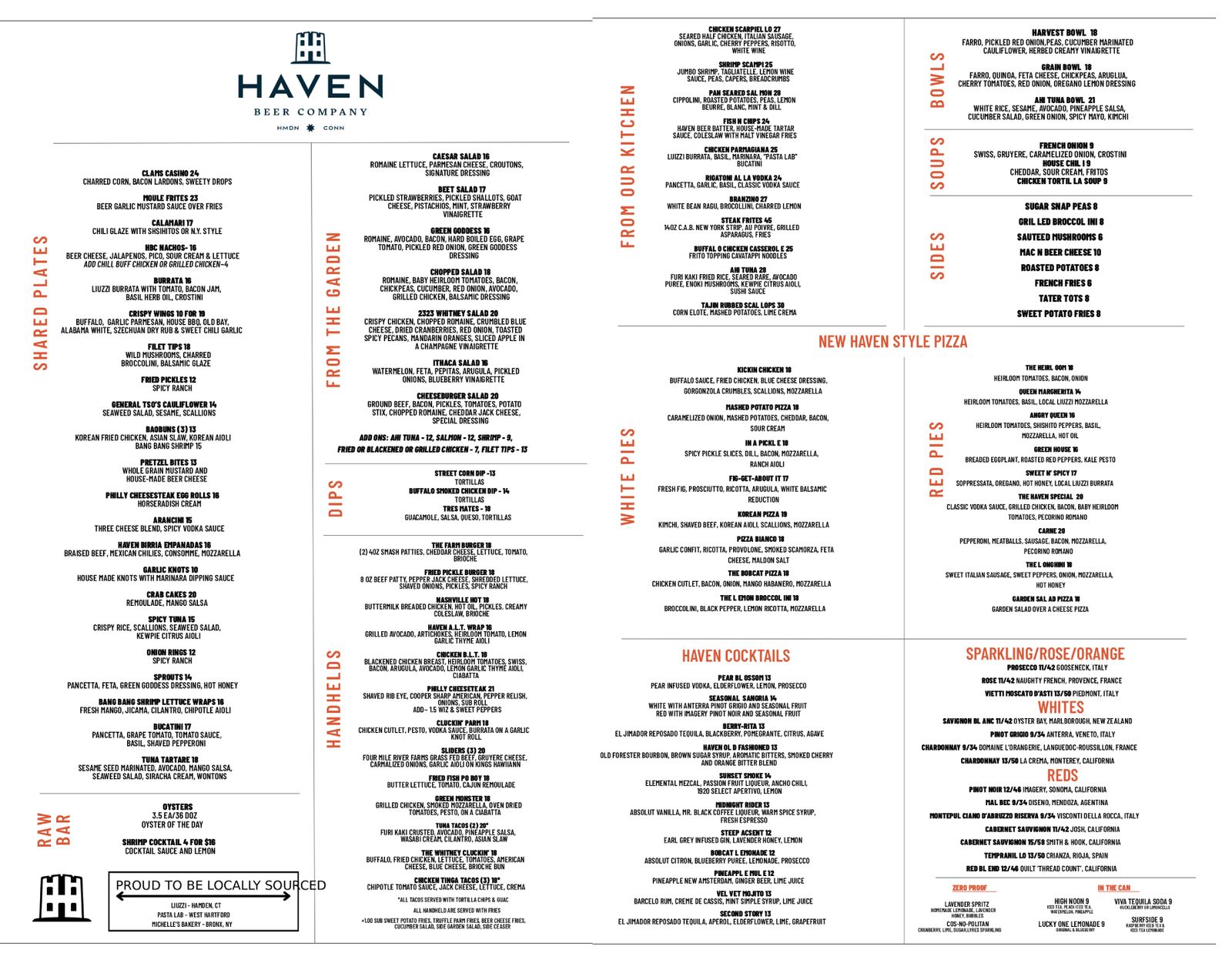 Menus | Haven Beer Company | Hamden, CT | Beer, Cocktails, & Food