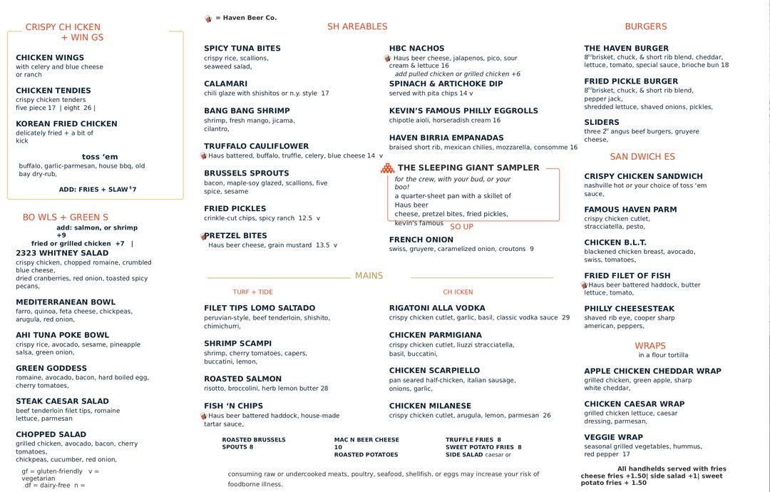 Menus | Haven Beer Company | Hamden, CT | Beer, Cocktails, & Food