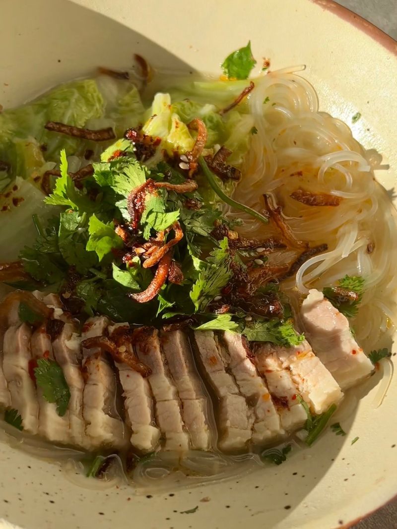 Poached Pork Belly Noodles Recipe | Verna Gao
