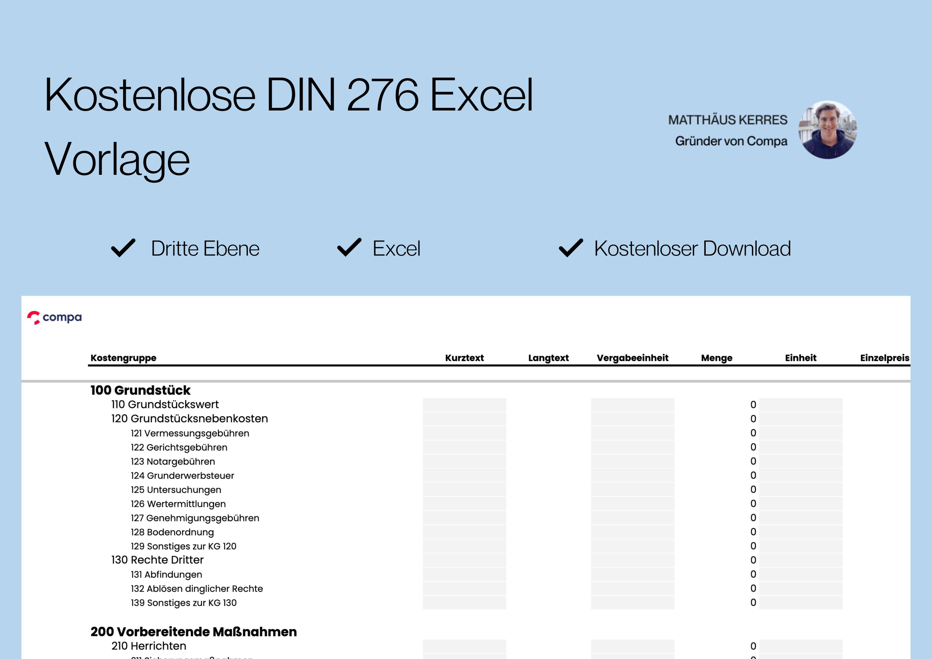 DIN 276 Kostengruppen | Kostenberechnung Excel Vorlage Kostenlos | Compa