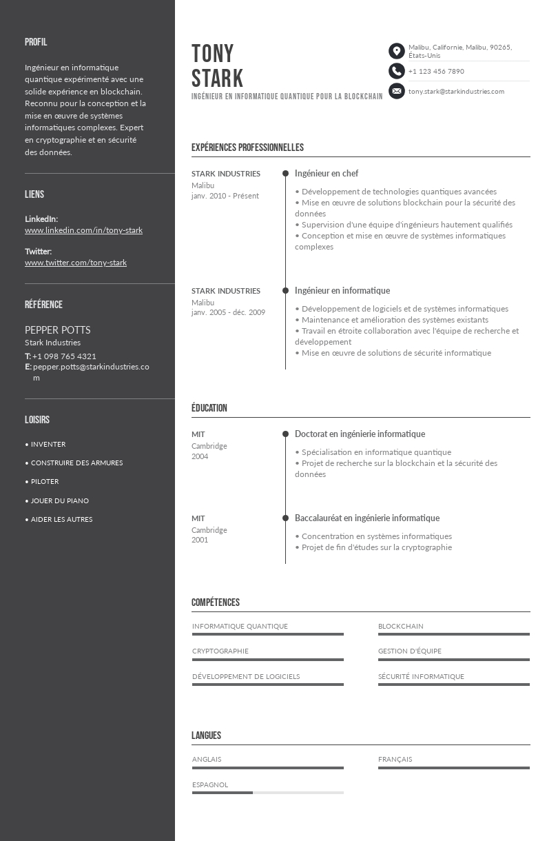 Exemples de CV Ingénieur en informatique quantique pour la blockchain ...