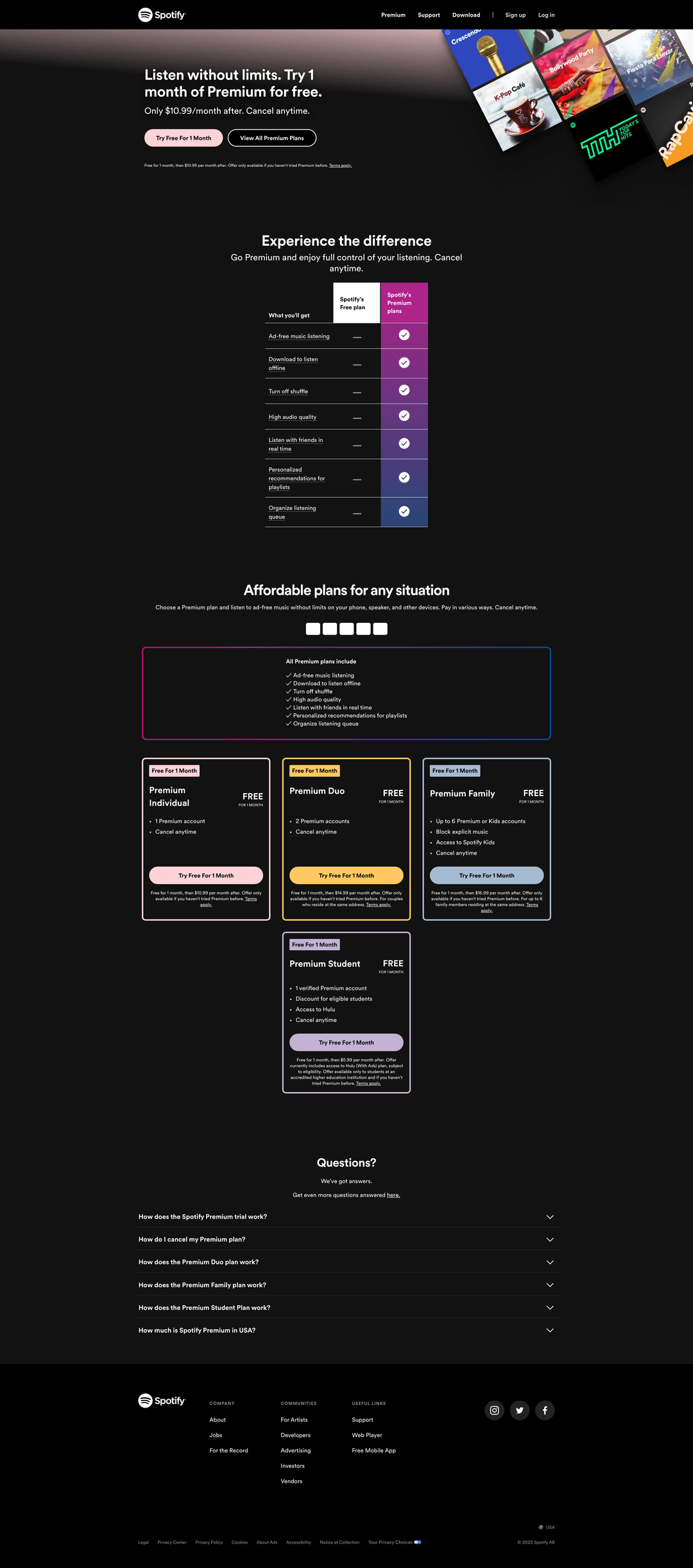 Spotify Premium Landing Page Design Inspiration