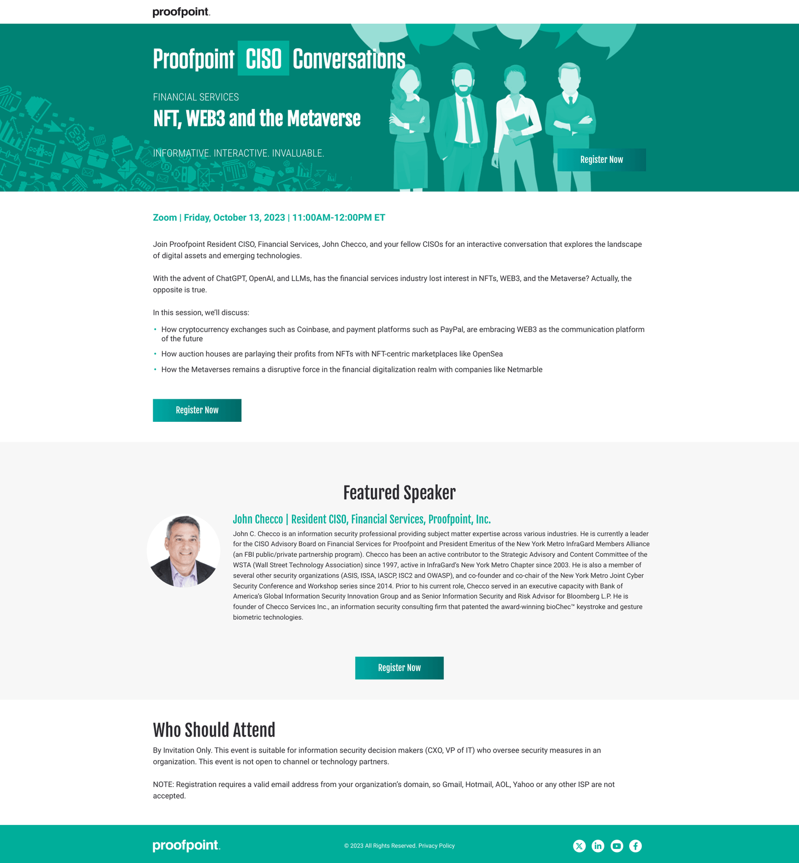 Proofpoint CISO Conversations Event Landing Page Design Inspiration