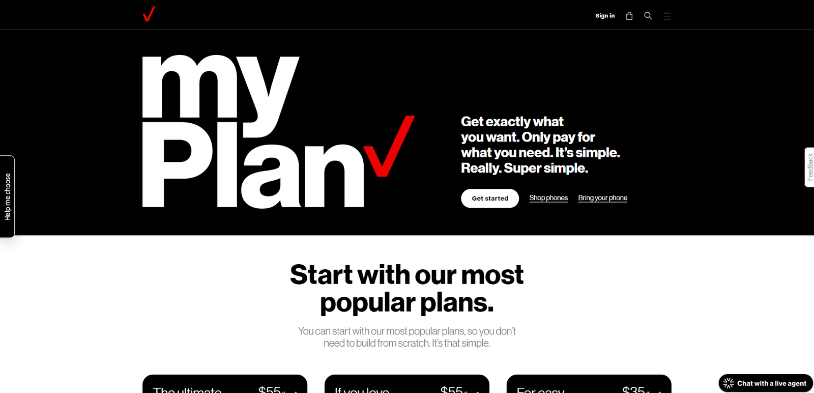 Verizon myPlan Landing Page Design Inspiration