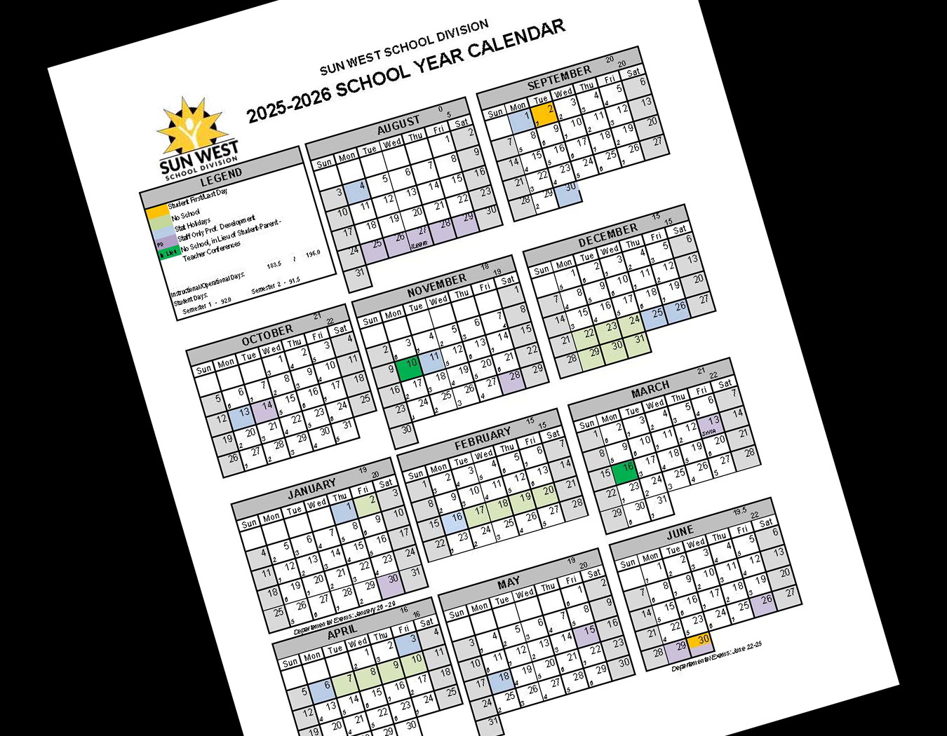 Sun West School Division - School Year Calendar